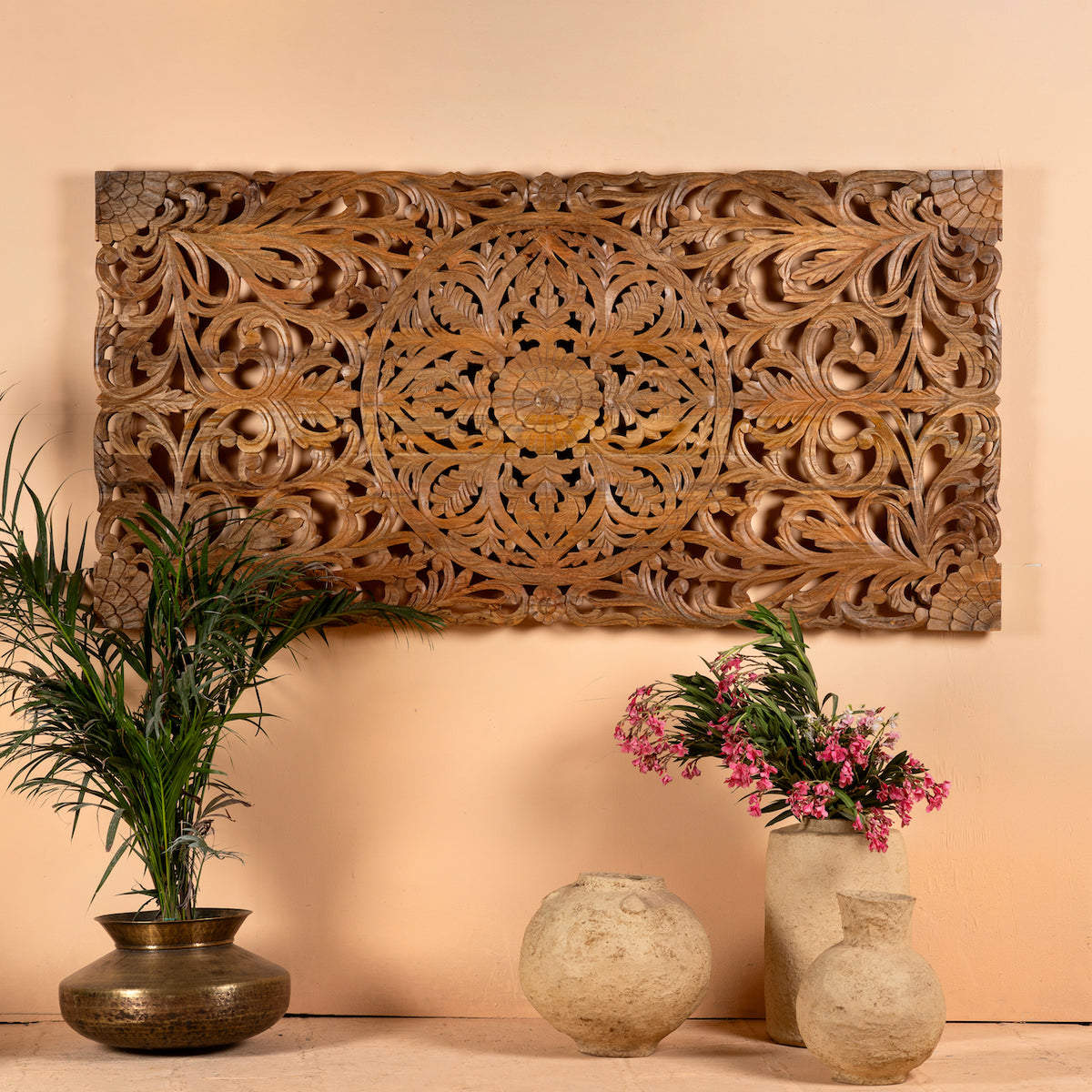 Aruna - Hand Carved Mango Wood Wall Panel 180cm – Om Home & Garden